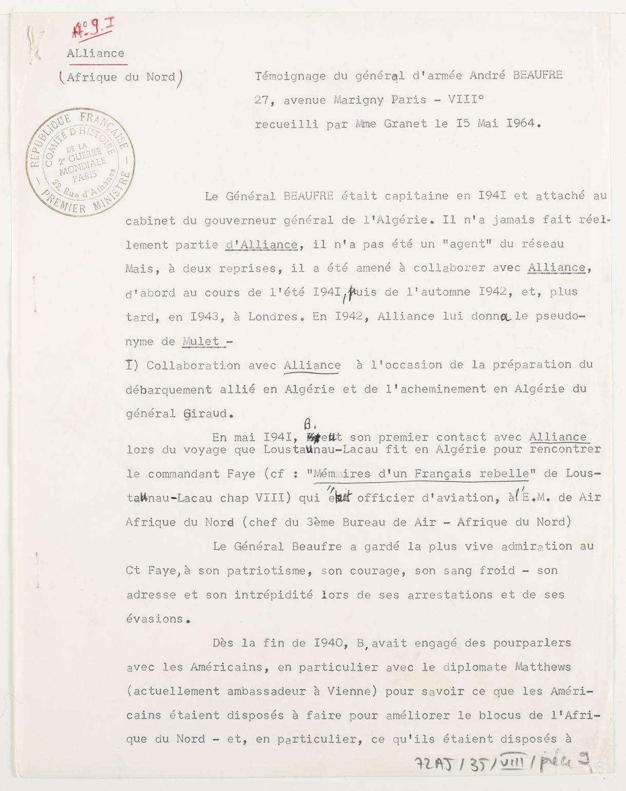 Témoignage du général d’armée André Beaufre (Mulet) – En mémoire du ...